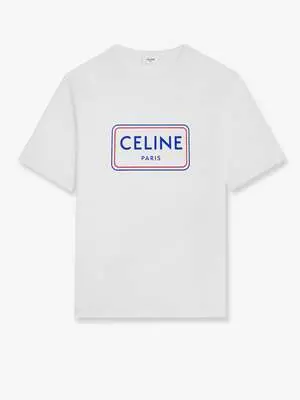 Celine Cotton Tshirt With Logo Print - White
