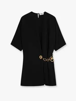 Celine Wrap Dress With Gold Metal Charms - Black