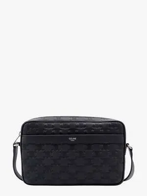 Celine Triomphe Logo Leather Messenger Crossbody Bag - Black