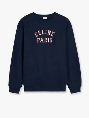 Celine Cotton Sweater With Front Lettering Logo - Blue