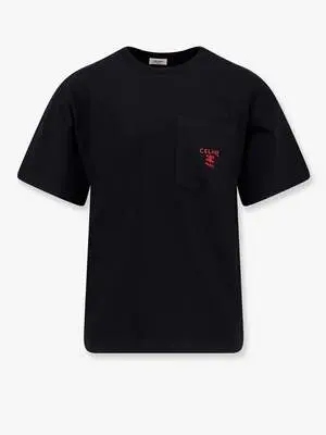 Celine Cotton Tshirt With Contrasting Logo On The Front - Black