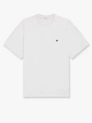 Celine Cotton Tshirt With Logo Embroidery - White