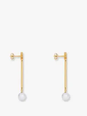 Celine Brass Earrings With Triomphe Logo And Pearl Charm