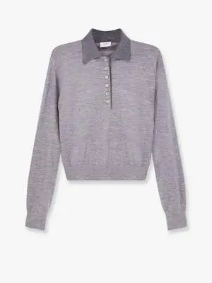 Celine Cashmere And Silk Polo Shirt With Embroidery Logo On The Front - Grey