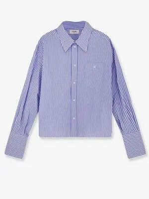Celine Cropped Striped Cotton Shirt - Blue
