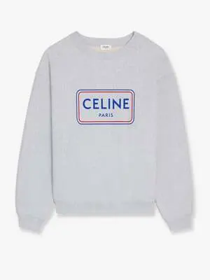 Celine Cotton Sweatshirt With Logo Print - Grey