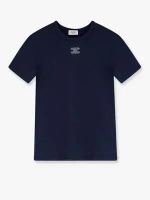 Celine Cotton Blend Tshirt With Triomphe Logo - Blue