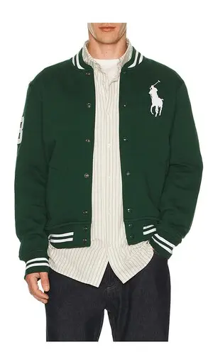 Polo Ralph Lauren Fleece Big Pony Baseball Jacket In Dark Green - Vintage Pine