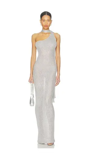 BANANHOT Aretha Maxi Dress In Metallic Silver - Silver Glitter