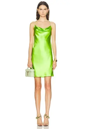 Saint Laurent Satin Dress In Green - Vert Fluo