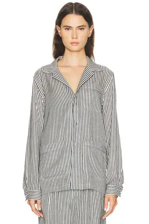TOM FORD Striped Silk Pyjama Shirt In Black,white