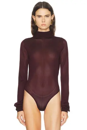 SAME Open Back Knit Bodysuit In Wine