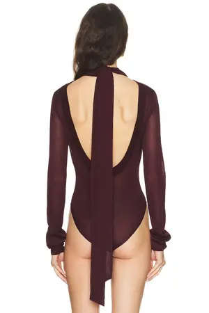 SAME Open Back Knit Bodysuit In Wine