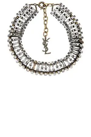 Saint Laurent Metal Choker In Metallic Silver - Vieux Bronze & Crystal