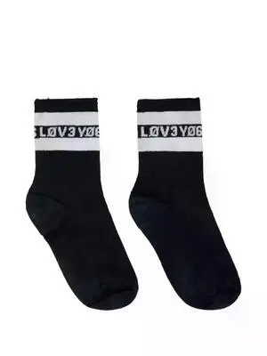 Red Valentino Striped Crew Socks - Black