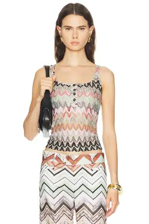 Missoni Tank Top In White,pink - White  Pink  & Light Blue Tones