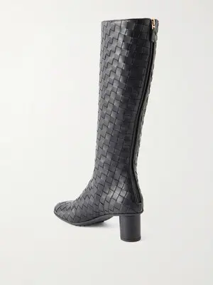 Bottega Veneta Atomic Intrecciato Leather Knee Boots - Black