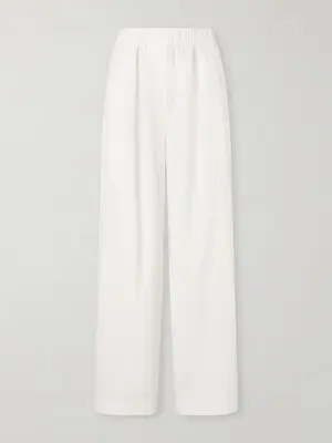 ST. AGNI Pleated Cotton-blend Wide-leg Pants - Neutrals