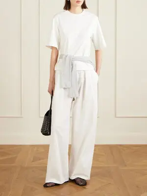 ST. AGNI Pleated Cotton-blend Wide-leg Pants - Neutrals