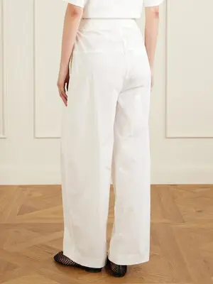 ST. AGNI Pleated Cotton-blend Wide-leg Pants - Neutrals