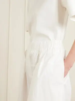 ST. AGNI Pleated Cotton-blend Wide-leg Pants - Neutrals