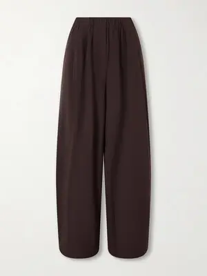 ST. AGNI Pleated Cotton-blend Poplin Wide-leg Pants - Brown
