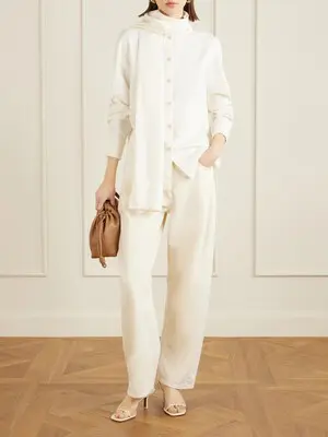 Another Tomorrow Cotton-chambray Pussy-bow Blouse - Neutrals