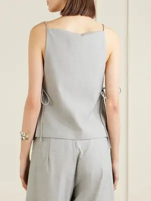 ST. AGNI Tie-detailed Recycled Woven Top