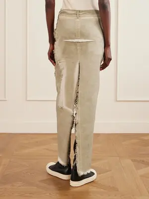 Rick Owens Frayed Denim Midi Skirt