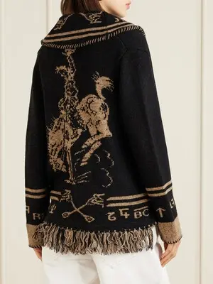 Ralph Lauren Jane Fringed Wool And Silk-blend Intarsia Cardigan