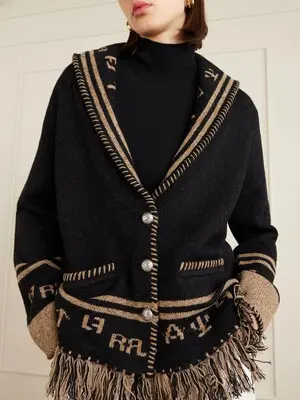 Ralph Lauren Jane Fringed Wool And Silk-blend Intarsia Cardigan