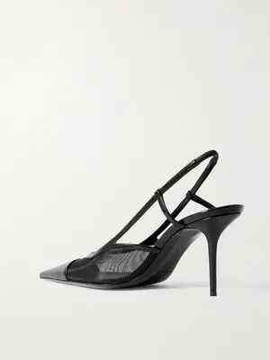 Saint Laurent Renée Patent Leather-trimmed Mesh Slingback Pumps