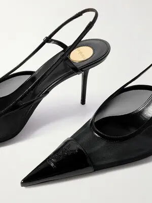 Saint Laurent Renée Patent Leather-trimmed Mesh Slingback Pumps
