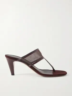 NEOUS Vena 65 Leather-trimmed Mesh Sandals - Brown