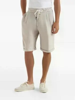 Brunello Cucinelli Garment-dyed Linen Gabardine Bermuda Shorts With Drawstring And Pleat - Neutrals