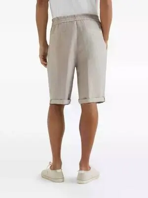 Brunello Cucinelli Garment-dyed Linen Gabardine Bermuda Shorts With Drawstring And Pleat - Neutrals