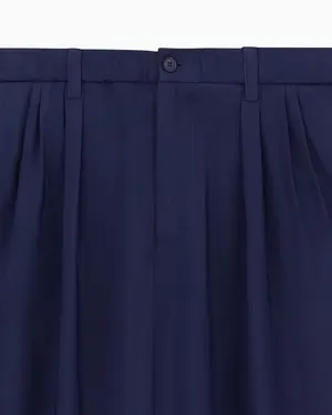 Giorgio Armani Faded Viscose Twill Pleated Trousers - Navy Blue