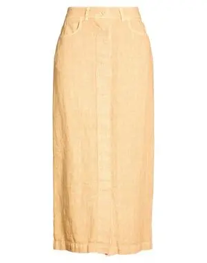 120% Lino Midi Skirt Camel Size Linen - Beige