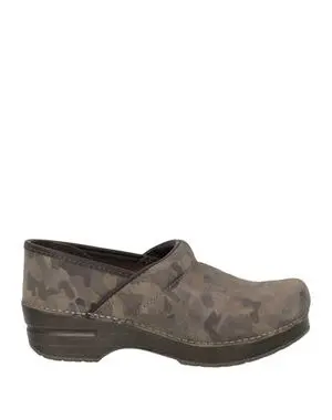 Dansko DANSKO Leather Camouflage Print Wedge Heel Clogs Khaki