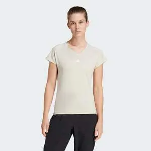 Adidas Aeroready Train Essentials Minimal Branding V-neck Tee - Beige / White