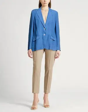 120% Lino Linen Single-breasted Blazer - Blue