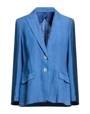 120% Lino Linen Single-breasted Blazer - Blue