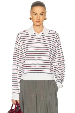 EAVES Eaves Whinifred Knit Polo In White,red Red Stripe