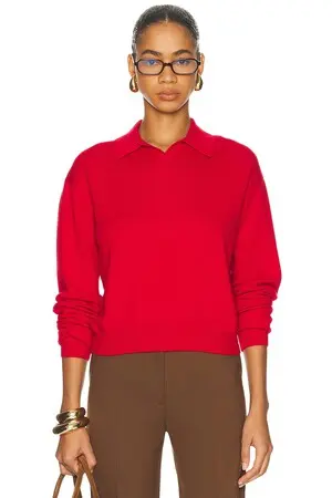 EAVES Whinifred Knit Polo In White - Red