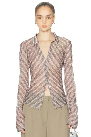 EAVES Vienna Top In Lavender - Lavender Plaid