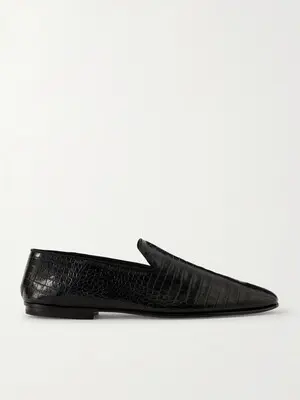 TOM FORD Steven Grosgrain-trimmed Croc-effect Leather Loafers - Black