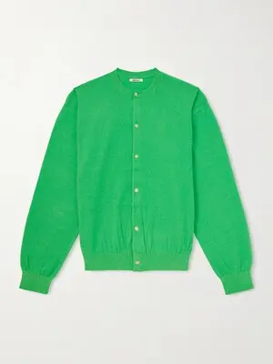 Auralee Brushed Cashmere And Cotton-blend Cardigan - Green