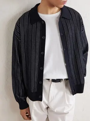 MFPEN Formal Striped Ribbed Cotton Cardigan
