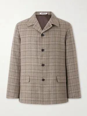 Auralee Checked Silk And Linen-blend Tweed Jacket - Brown