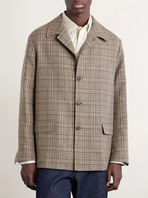Auralee Checked Silk And Linen-blend Tweed Jacket - Brown